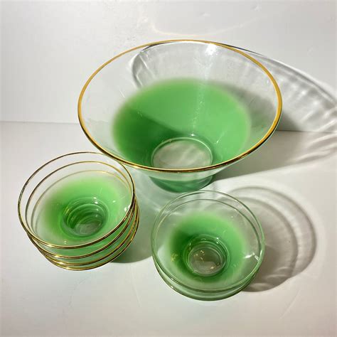 Vintage Green Blendo Bowl Set Gold Rim Frosted 1 Salad Bowl Etsy