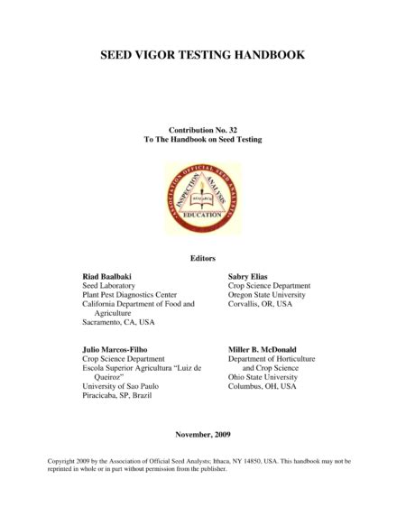 Seed Vigor Testing Handbook Analyzeseeds