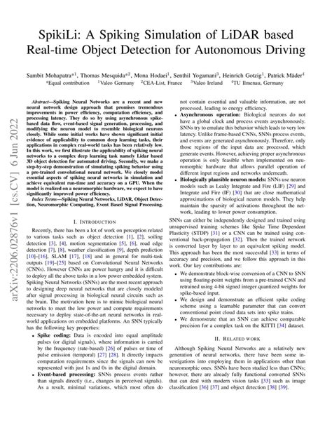 Spikili A Spiking Simulation Of Lidar Based Real Time Object Detection For Autonomous Driving