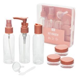 Kit De Frascos Organizador Para Viagem 9 Peças Case Coral Leroy