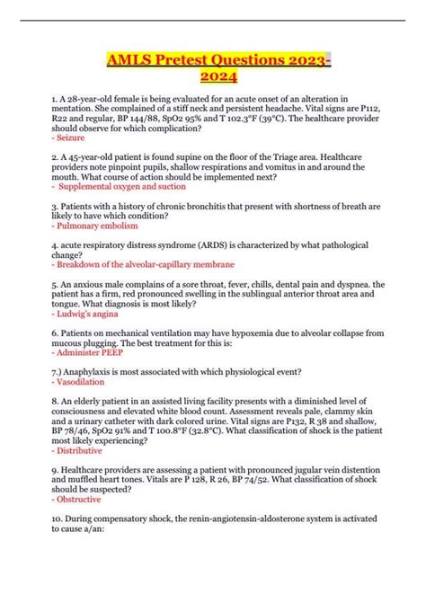 Amls Pretest Questions Amls Stuvia Us