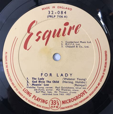 Lot 2 Webster Young For Lady Songs Billie