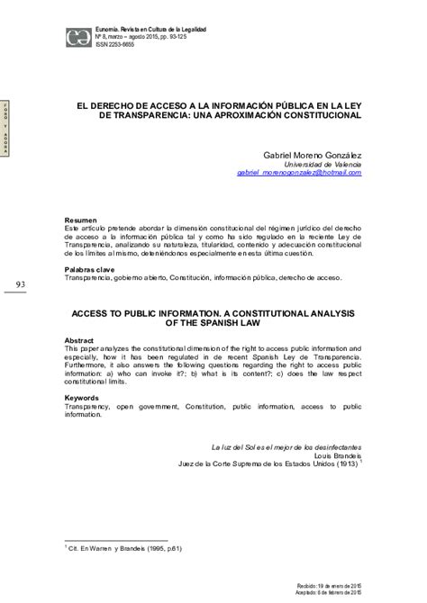 Pdf El Derecho De Acceso A La Información Pública En La Ley De