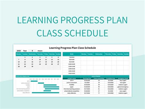 Learning Progress Plan Class Schedule Excel Template And Google Sheets File For Free Download