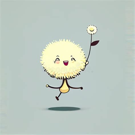 Cute Dandelion Cartoon Character Jumping For Joy Cartoon Style Modern Simple Illustration