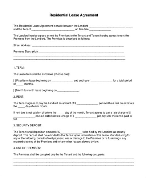 Free Printable Standard Lease Agreement