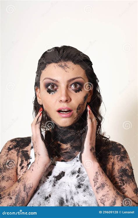 Woman With Face And Body Covered In Mud Stock Photo Image Of Crazy