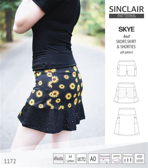 Skye Skort Skirt And Shorties With Pockets And Yoga Waistband Pdf Sewing Pattern Sinclair