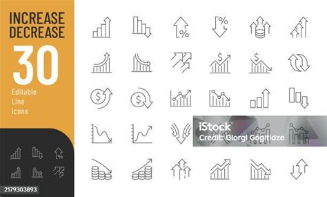 Increase And Decrease Line Editable Icons Set Stock Illustration