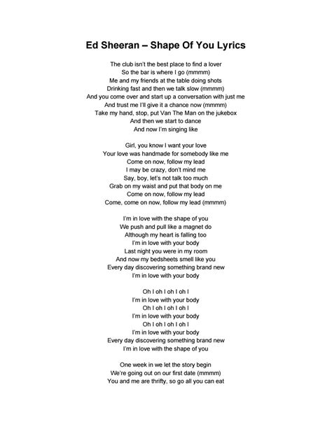 Ed Sheeran Shape Of You 歌詞 Tfb77