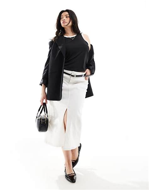 Vero Moda Curve Jupe Mi Longue En Jean Avec Fente Devant Blanc Asos