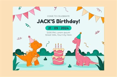 손으로 그린 생일 축하 초대장 무료 벡터