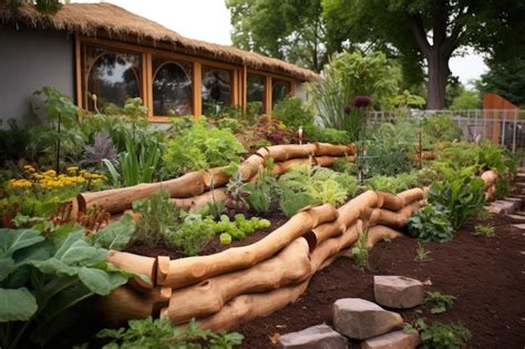 Premium Ai Image Hugelkultur Raised Garden Bed With Diverse Plant Life