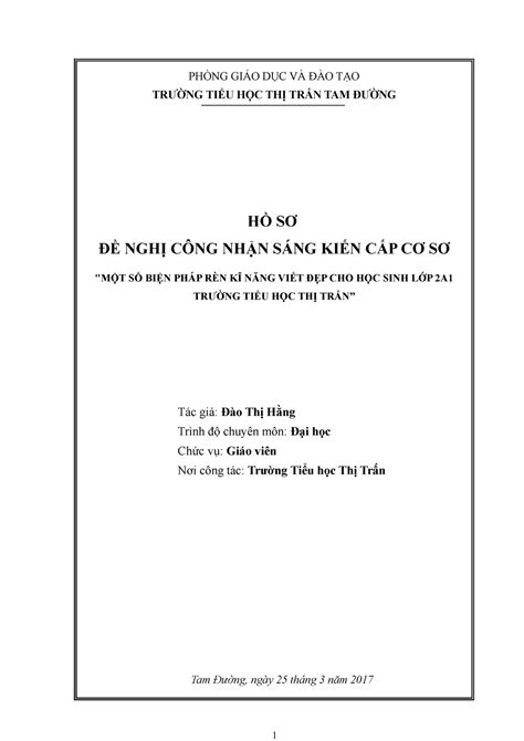 MỘT SỐ BIỆN PHÁP RÈN KĨ NĂNG VIẾT ĐẸP CHO HỌC SINH LỚP 2A1 TRƯỜNG TIỂU