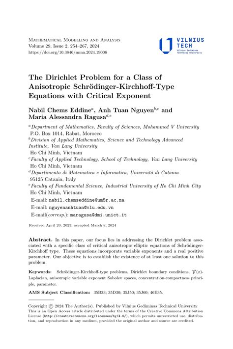 Pdf The Dirichlet Problem For A Class Of Anisotropic SchrÖdinger Kirchhoff Type Equations With