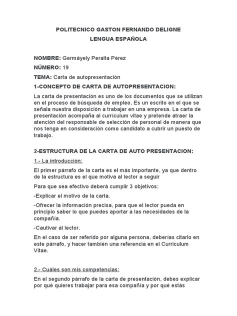 Carta De Autopresentacion Pdf Science Ciencia Y Tecnología