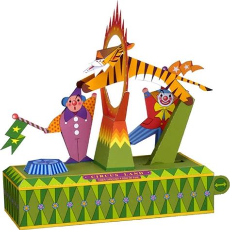 Papercraft Automata Tiger Through A Ring Of Fire Toys Paper Craft