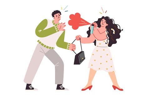 Premium Vector Woman Sprays Pepper Spray In Face Of Robber To Protect