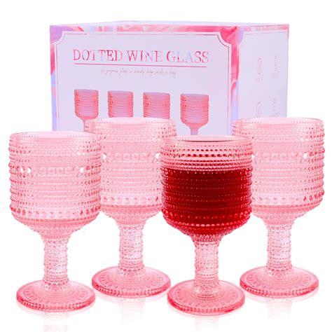 Pink Vintage Wine Glasses Set Of 4 Goblets White Elephant Ts For