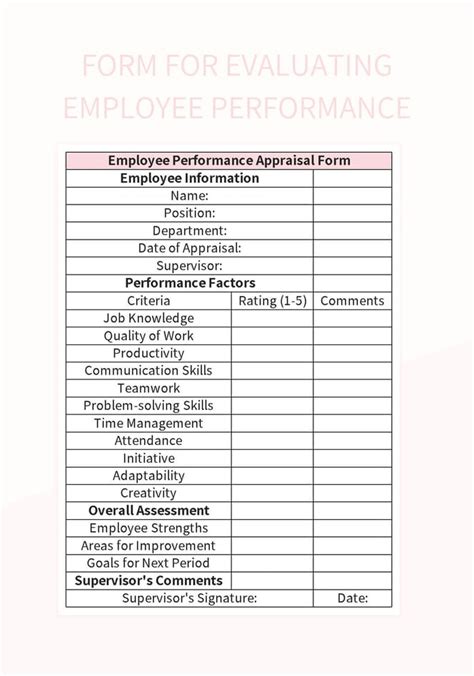 Form For Evaluating Employee Performance Excel Template And Google