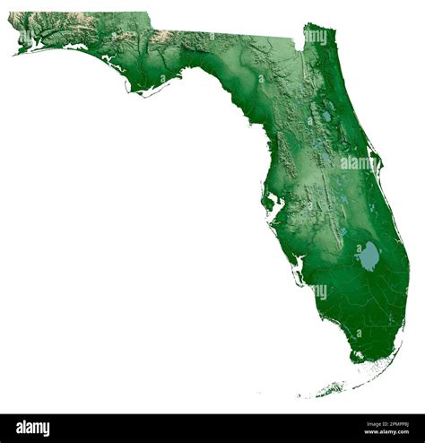 The US State Of Florida Highly Detailed 3D Rendering Of Shaded Relief