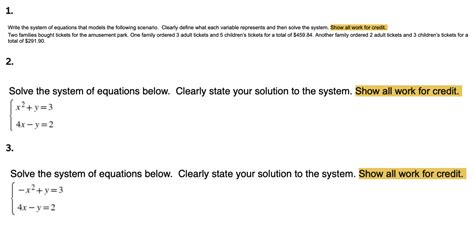 Solved Write The System Of Equations That Models The Chegg