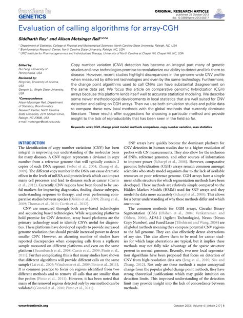 Pdf Evaluation Of Calling Algorithms For Array Cgh