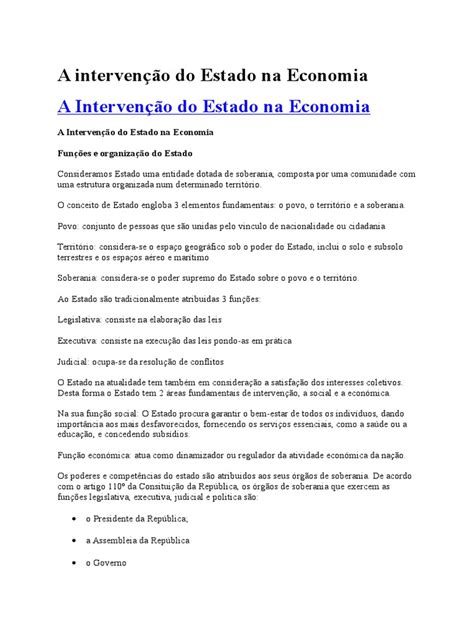 A Intervenção Do Estado Na Economia Pdf Orçamento Governamental