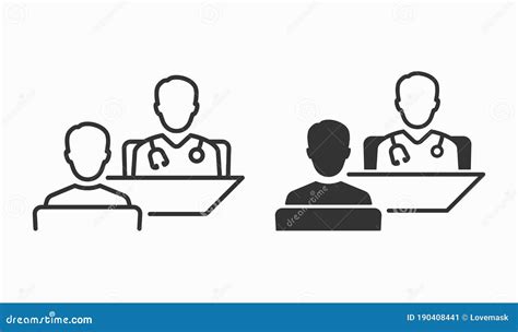 Doctor And Patient Editable Line Icons Vector Set On Black Background Doctor And Patient White