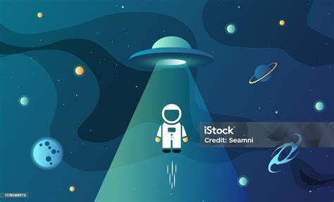 太空探索背景設計現代梯度向量範本與飛碟外星船向量圖形及更多不明飛行物體圖片 不明飛行物體 主題 互聯網 Istock
