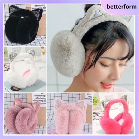 Betterform Cat Ear Muffs Women Girl Glitter Sequin Cartoon Folding Frostproof Earflaps Warm