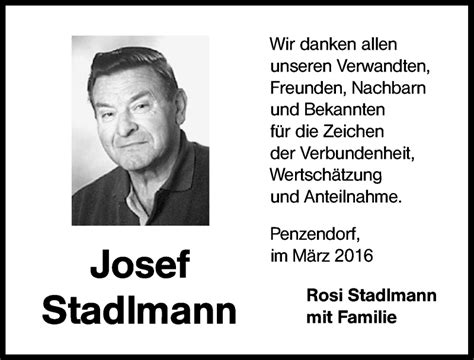 Traueranzeigen Von Josef Stadlmann Trauer Nn De