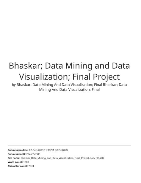 SOLUTION Bhaskar Data Mining And Data Visualization Final Project