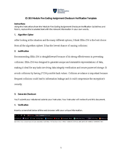 cs 305 module five coding assignment checksum verification 1