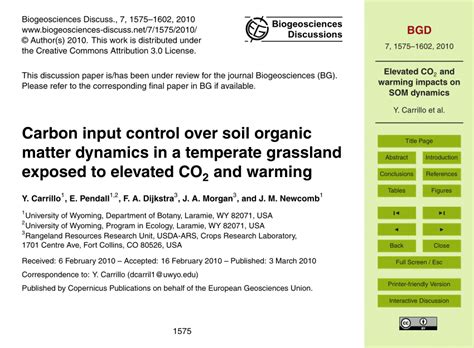 PDF Carbon Input Control Over Soil Organic Matter Dynamics In A