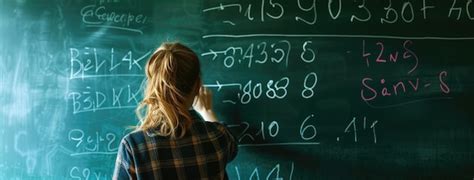 Female Student Solving Complex Math Equations On Blackboard Premium