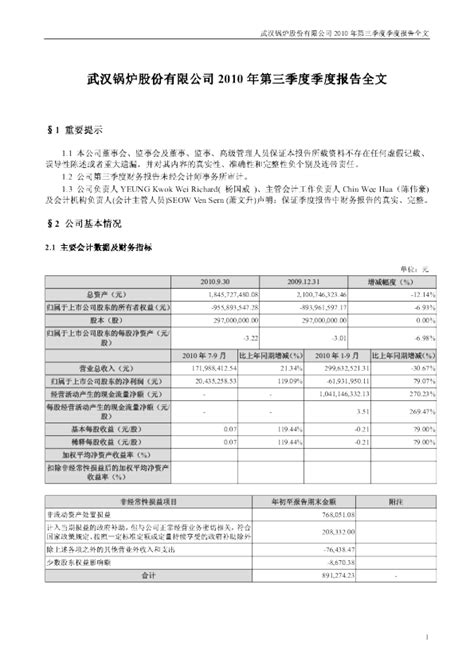St武锅b：2010年第三季度报告全文