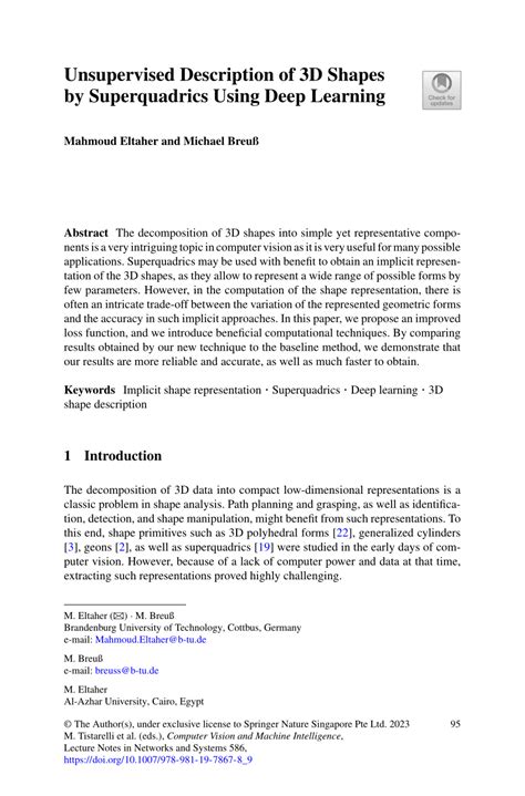 Pdf Unsupervised Description Of 3d Shapes By Superquadrics Using Deep Learning