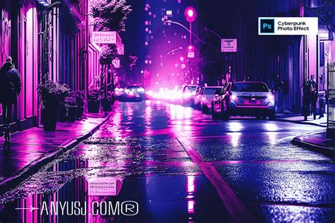 赛博朋克都市霓虹特效滤镜照片图片设计后期调色PSD样机Cyberpunk Photo Effect 安鱼设计资源丨优质平面设计资源共享站