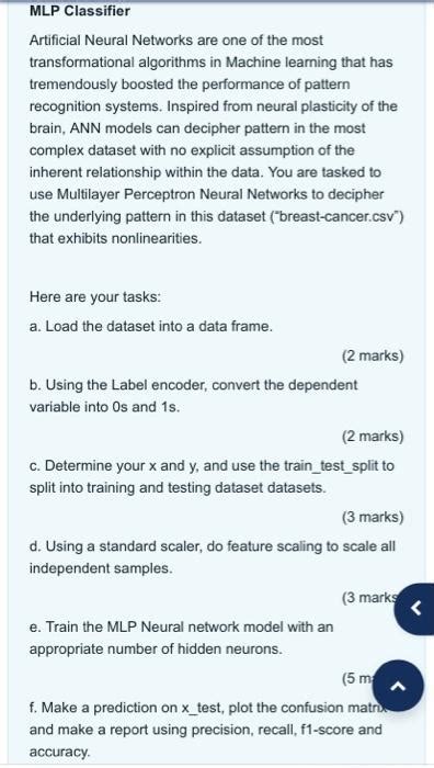 Solved Mlp Classifier Artificial Neural Networks Are One Of