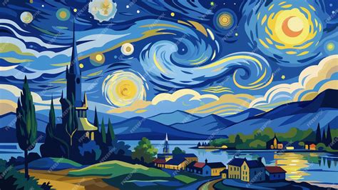Van Gogh Starry Night Vector Illustration Flat 2 Premium Ai Generated