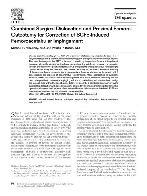 Pdf Combined Surgical Dislocation And Proximal Femoral Osteotomy For Correction Of Scfe
