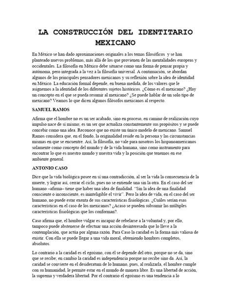 La Construcción Del Identitario Mexicano Pdf México Vida
