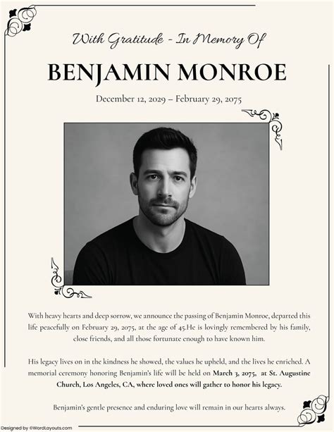 With Gratitude Obituary Template Wordlayouts