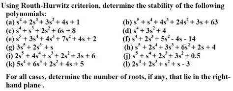 solved using routh hurwitz criterion determine the