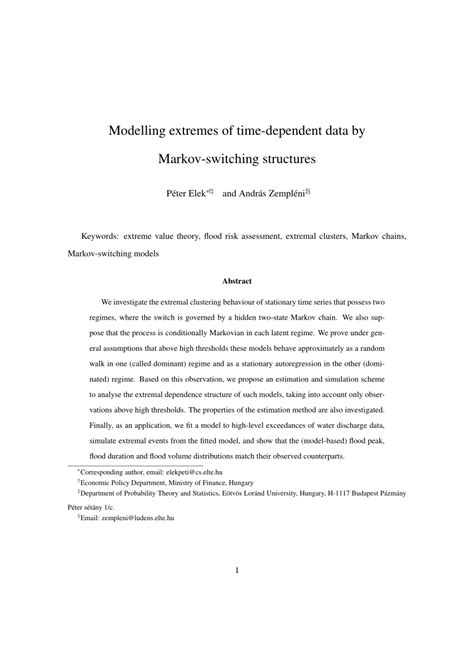 Pdf Modelling Extremes Of Time Dependent Data By Markov Switching