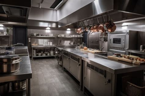 High Volume Kitchen With Row Of Cooking Stations Each Equipped With Its Own Cooker And
