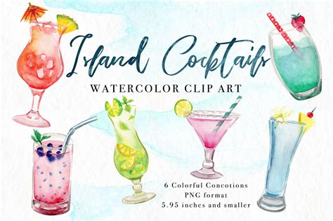 Island Cocktails Watercolor Clip Art By Art By Lin Thehungryjpeg