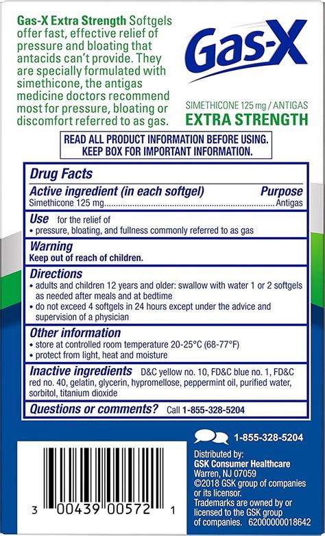 Gas X Extra Strength Softgels 72 Count 125mg Simethicone For Gas