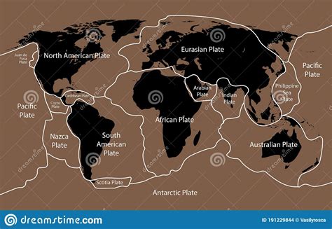 Tectonic Plate Earth Map Continental Ocean Pacific Volcano